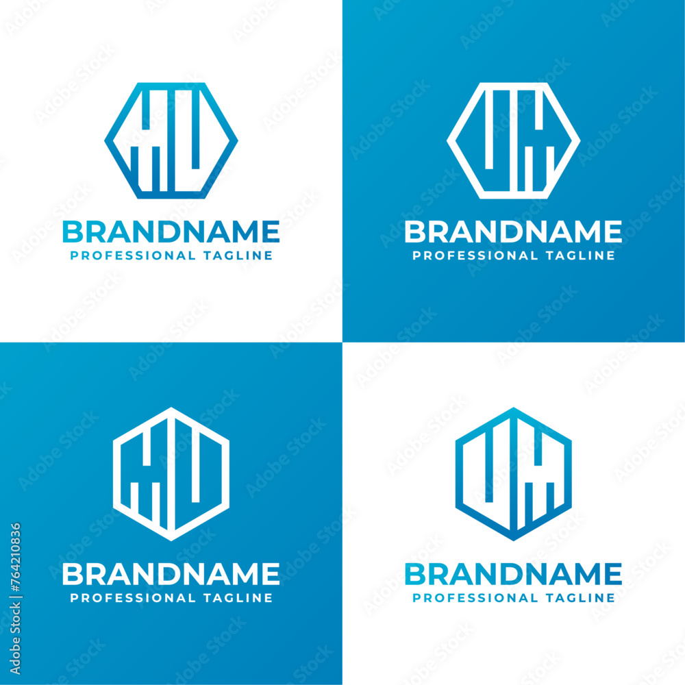 Letters MU or MV and UM or VM Hexagon Logo Set, suitable for business ...