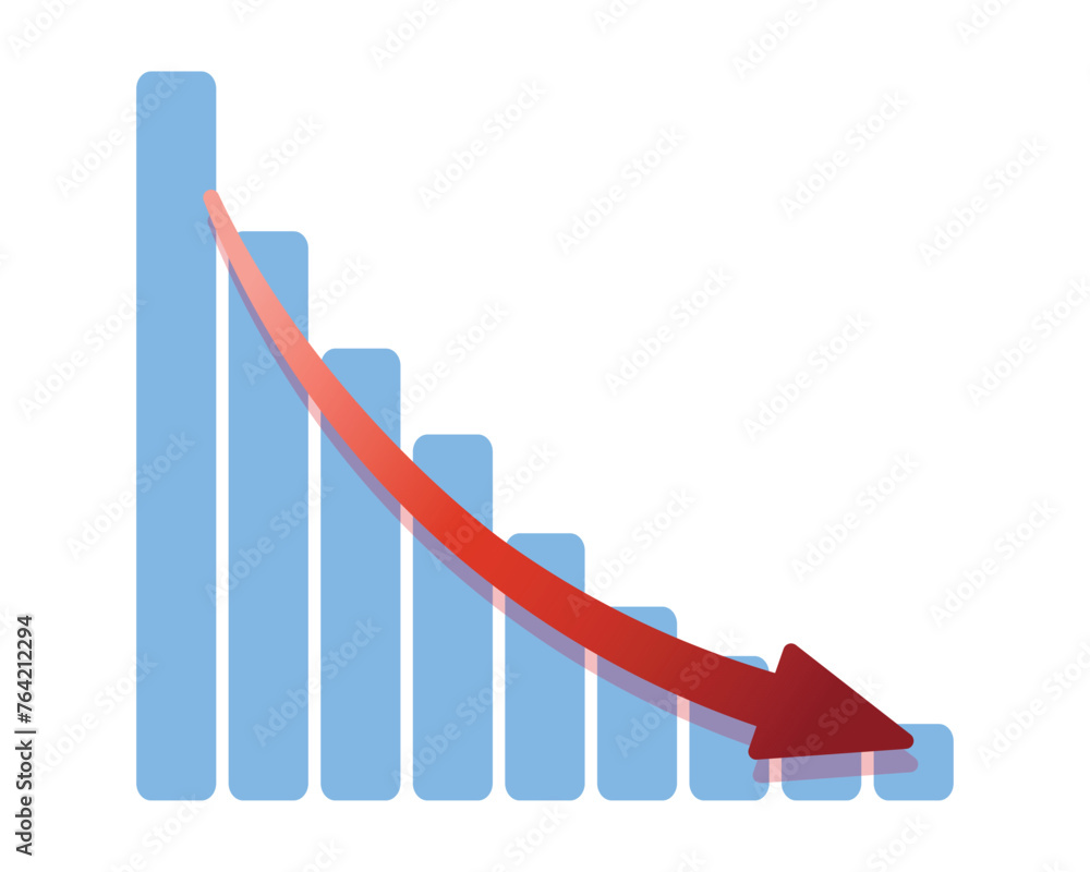 Red arrow going down stock icon on white background. Decrease ...