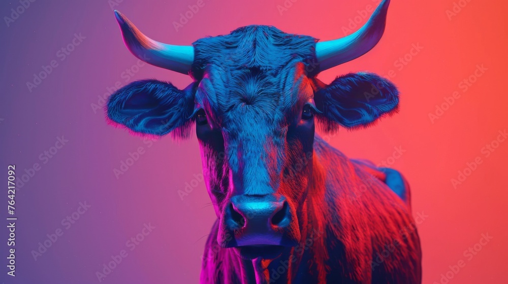 minimalism, cow with horns, gradient background, light studios, 8k ...