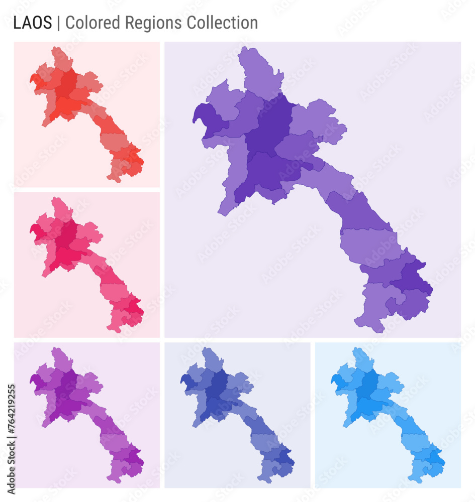 Laos map collection. Country shape with colored regions. Deep Purple ...