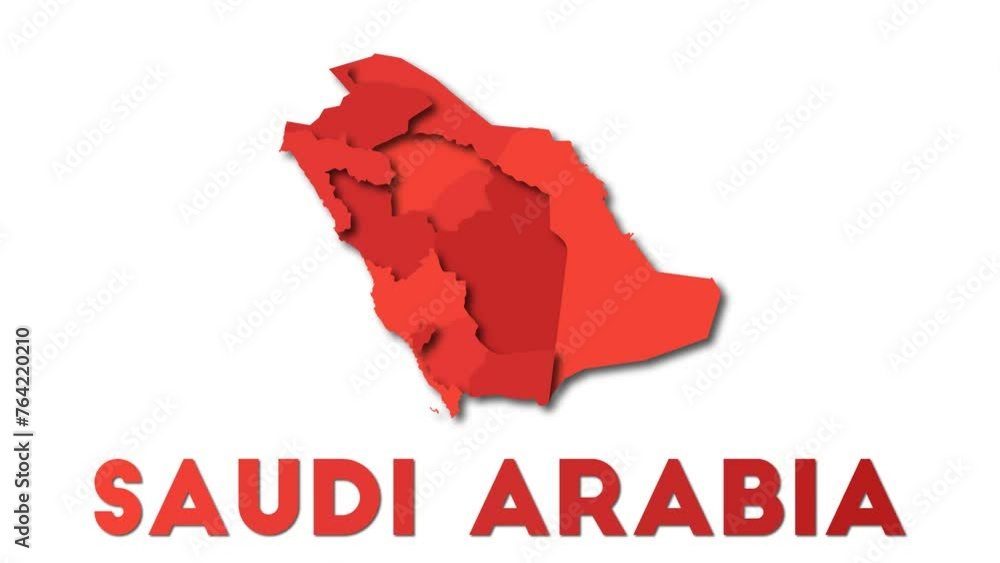Saudi Arabia map showing regions. Animated country map with title. 4k ...