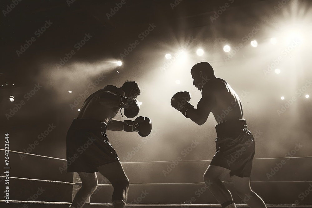 A photograph capturing two men standing next to each other in a boxing ...