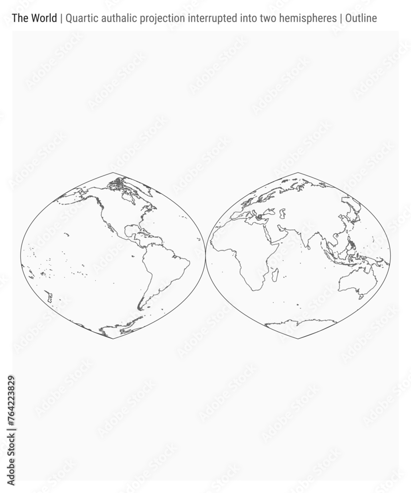 World Map. Quartic authalic projection interrupted into two hemispheres ...