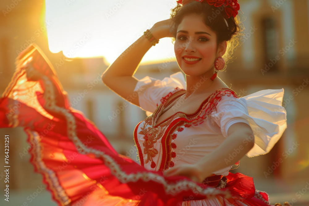 Beautiful female flamenco dancer in traditional dance dress. Generative ...