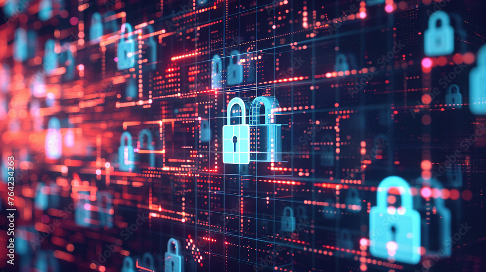 Ensuring Secure and Encrypted Data displaying a series of file icons lock symbol Stock ...