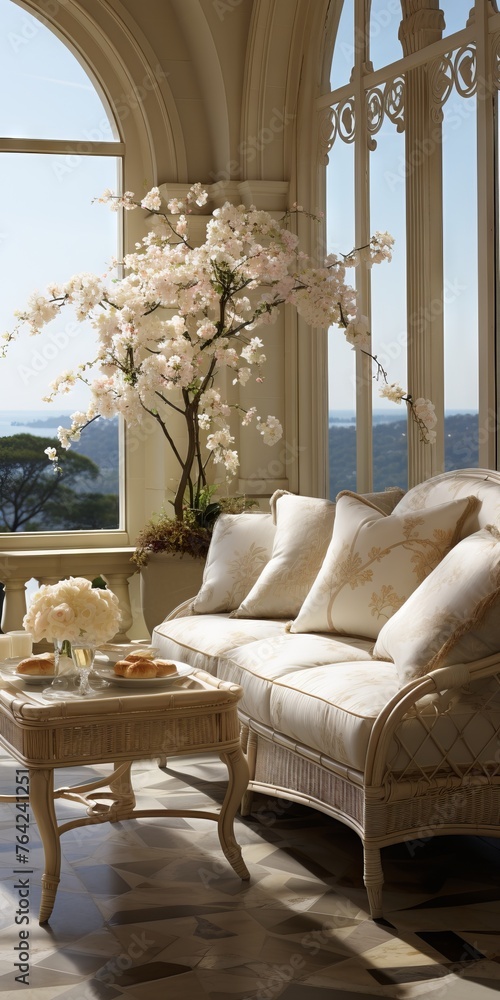 Cozy English-style veranda with flower arrangements and garden ...