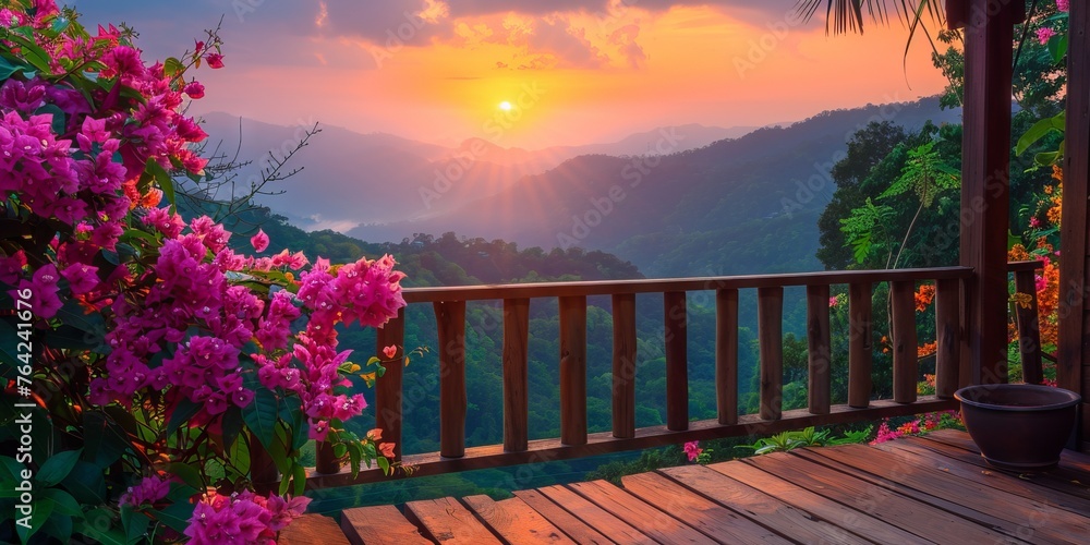 Cozy English-style veranda with flower arrangements and garden ...