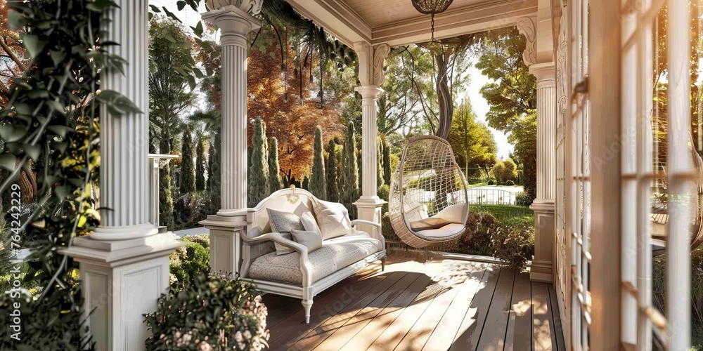 Cozy English-style veranda with flower arrangements and garden ...