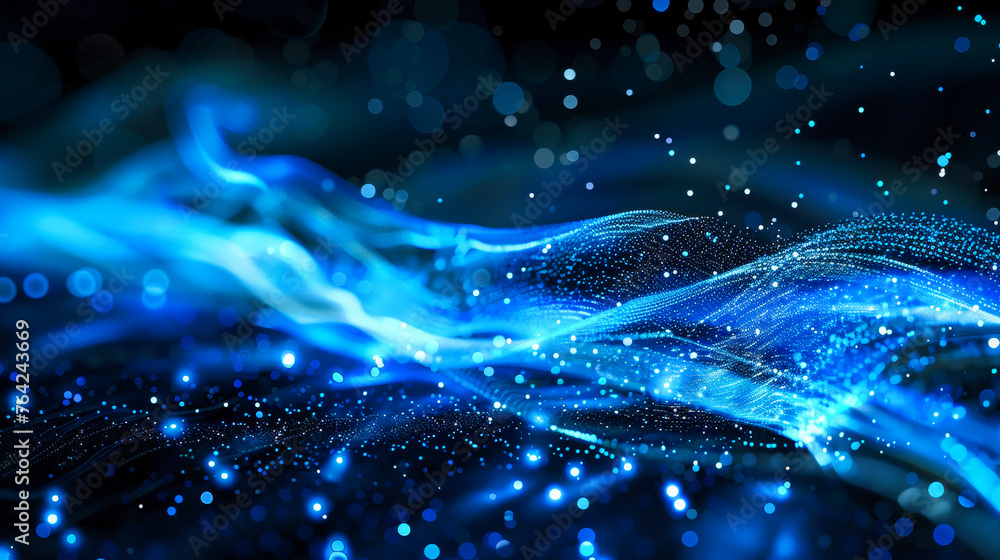Abstract blue data flow light streak over a black background ...