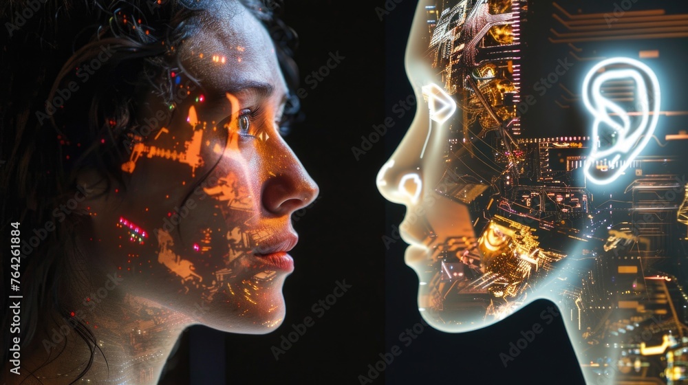 A side-by-side comparison of a human and a humanoid robot, with digital ...