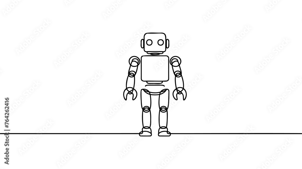 Continuous one line drawing toy robot for kids. Retro robot vintage ...