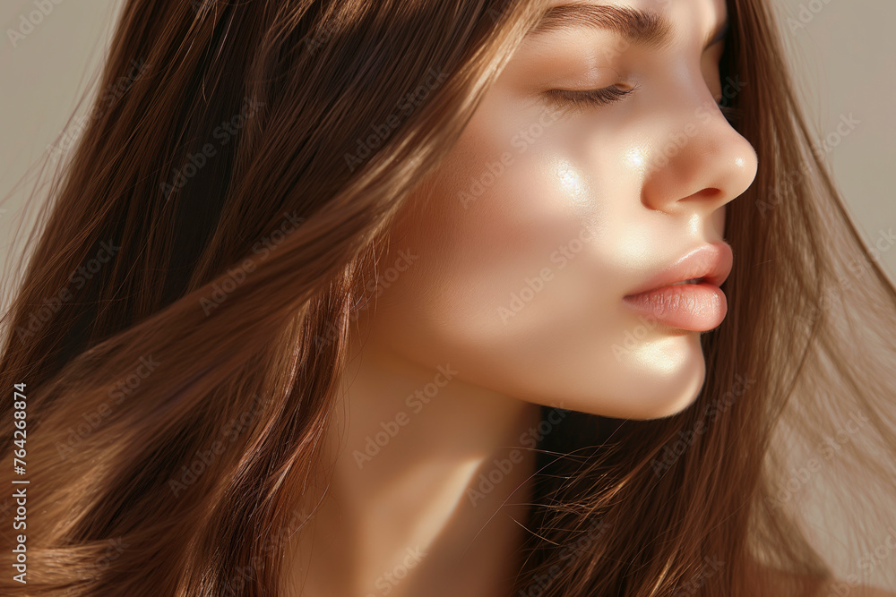 Model girl with shiny brown smooth healthy hair with long straight and ...