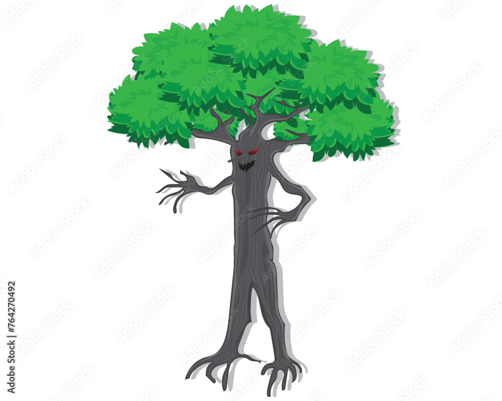 vector design cartoon illustration of a tree with green leaves that has ...