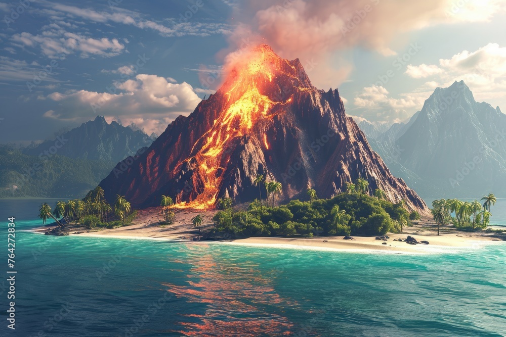 A photo of a small island located in the middle of the ocean, featuring ...