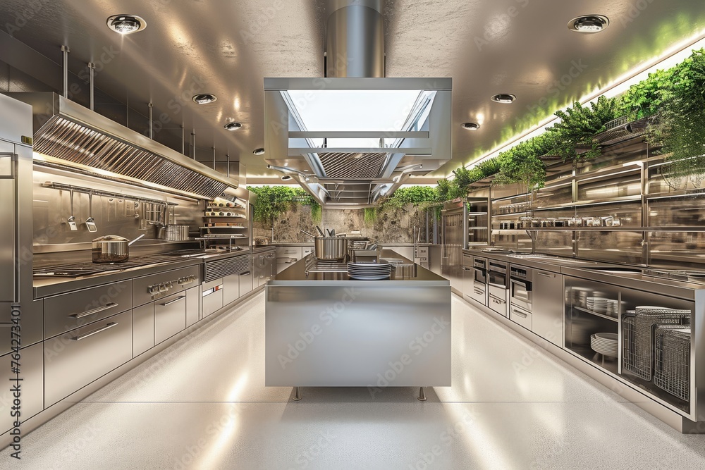 A modern kitchen featuring sleek stainless steel appliances and a ...