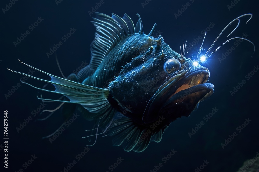 A detailed close up of a fish displaying its open mouth, capturing its ...