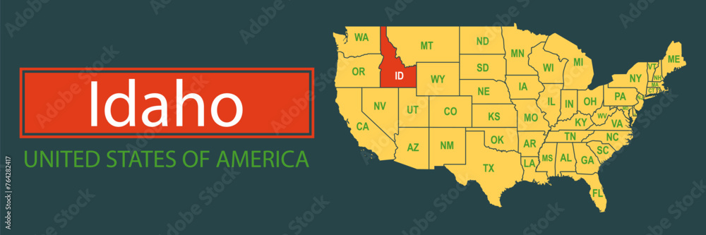 Banner, highlighting the boundaries of the state of Idaho on the map of ...