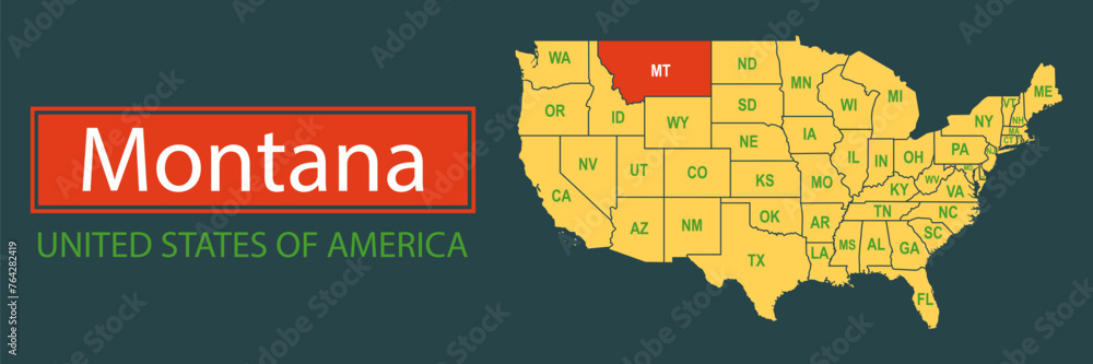 Banner, highlighting the boundaries of the state of Montana on the map ...