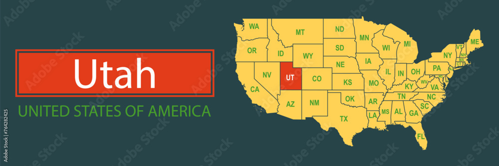 Banner, highlighting the boundaries of the state of Utah on the map of ...