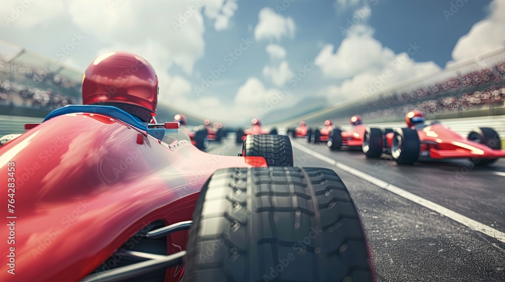 ภาพประกอบสต็อก Racing cars in readiness for the start on the race track ...