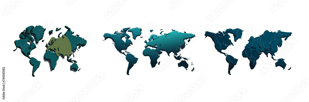 3D world map with borders, world map with color png background Stock ...