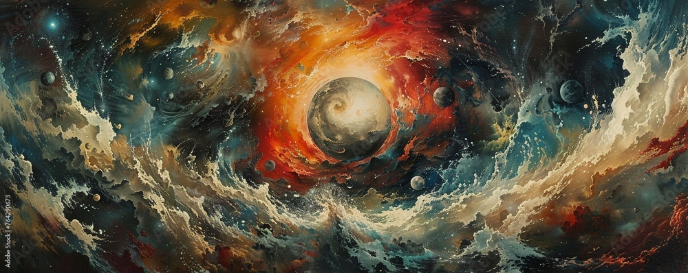 Portray the fusion of historical art styles with avant-garde concepts ...