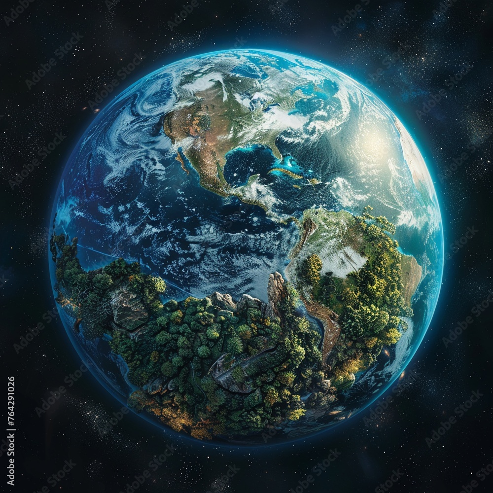 Design a captivating image illustrating a frontal view of planet Earth ...