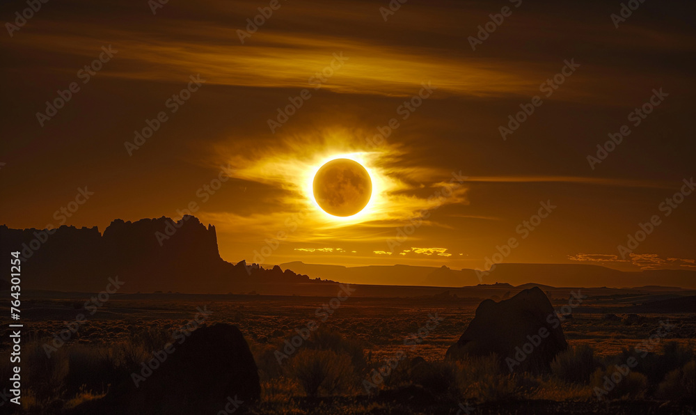 Ring of Fire: Annular Solar Eclipse over Desert Landscape Stock ...