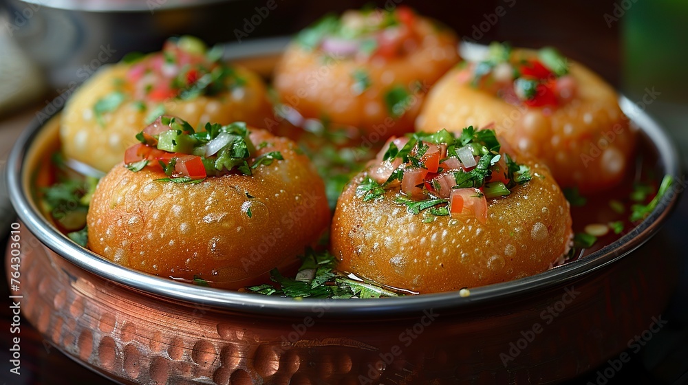 Panipuri, hollow and crunchy balls filled with spicy tamarind water ...
