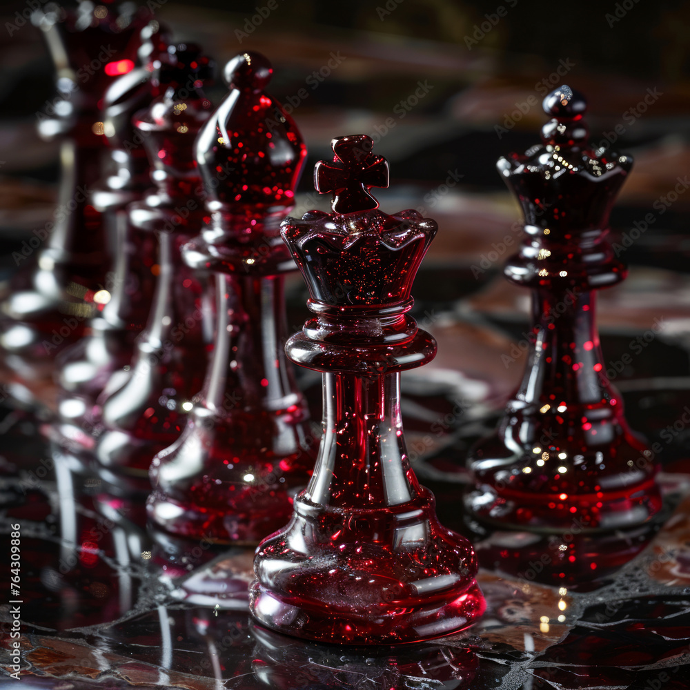 Glass chess pieces covered in cherry jam. Unique concept for creativity ...