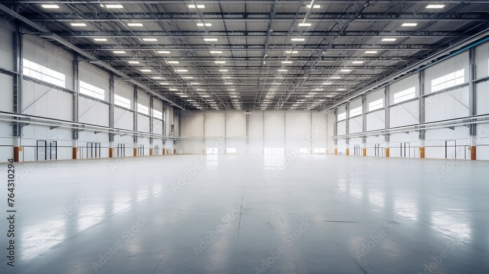 Big empty warehouse interior in logistic center. Concept of organized ...
