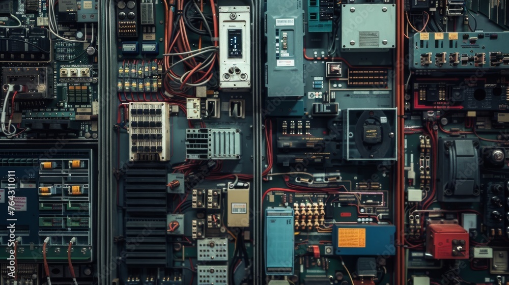 A variety of electrical equipment, serving as both a background and a ...