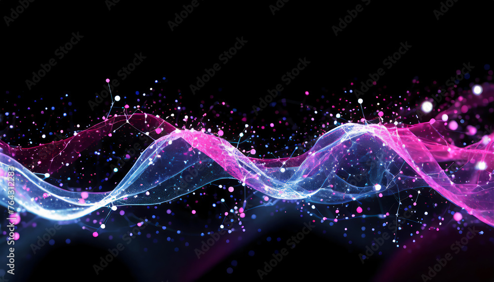 Realistic network connection data made of transparent pink, white, blue ...