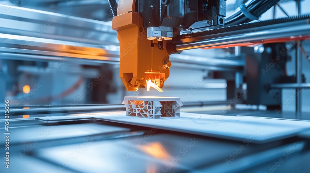 An electronic 3D printer actively creating a plastic model ...