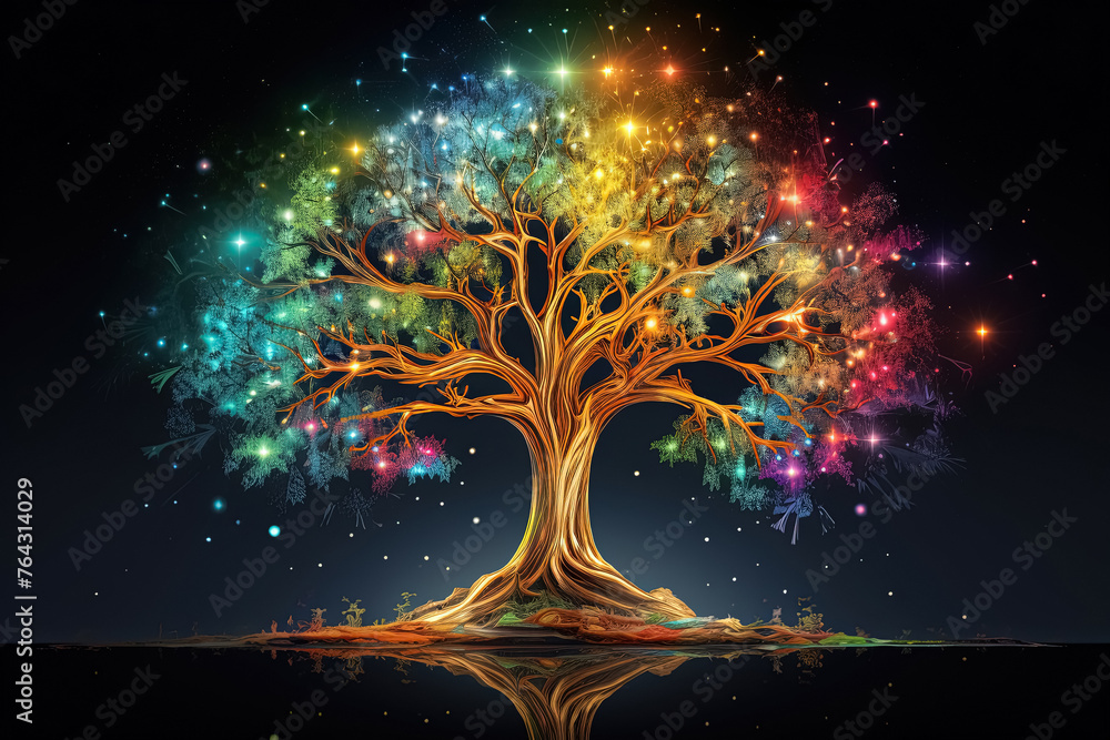 Colorful sacred spiritual Tree of Life fantasy background. Cycle of ...