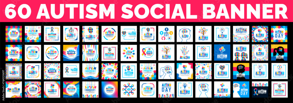 60 big mega bundle of Autism Awareness Day social media post banner ...