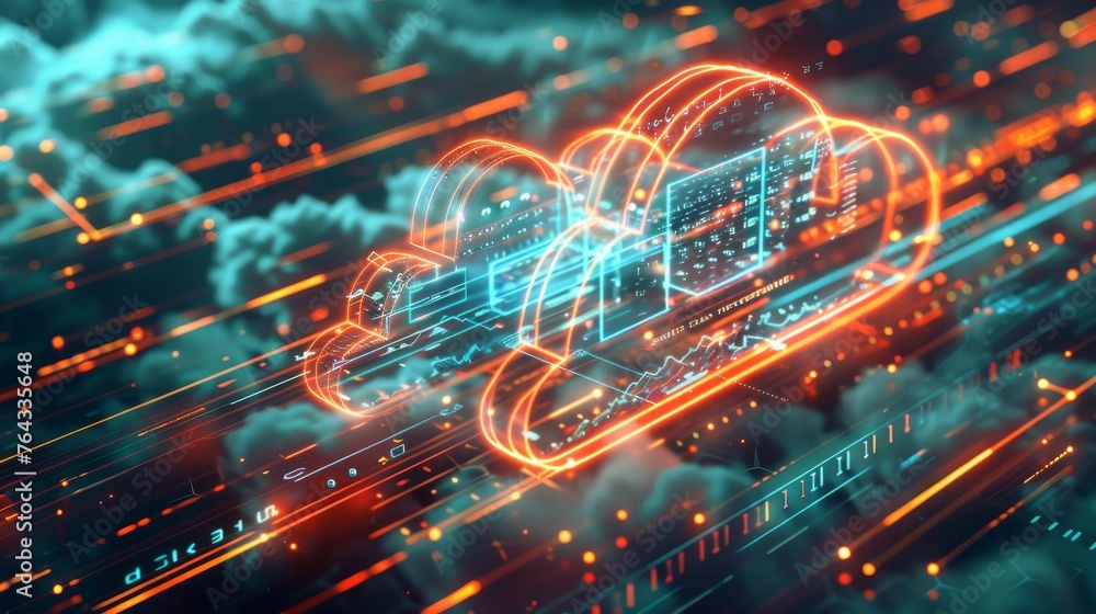 ภาพประกอบสต็อก Cloud architecture and internet infrastructure concept, visualized through an ...