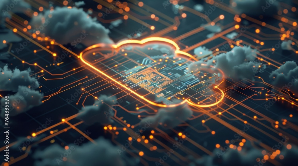 Cloud architecture and internet infrastructure concept, visualized through an abstract ...