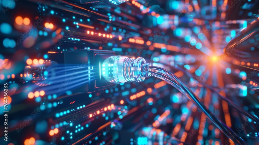 Fiber optic cables connect to optic ports while network cables connect ...