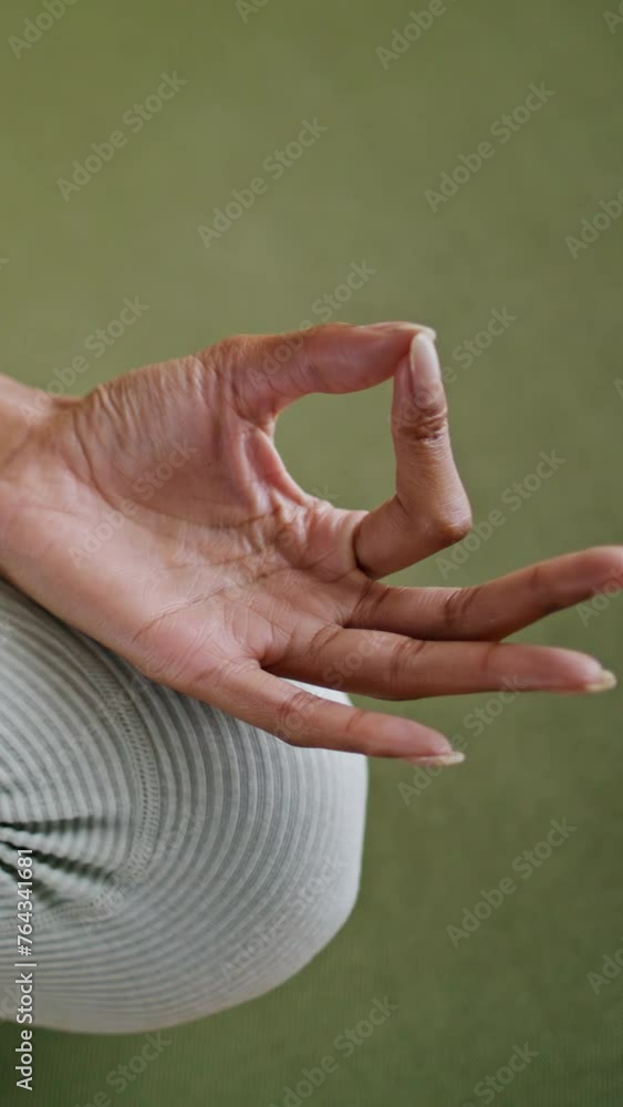 Yoga model zen fingers lying feet close up. Girl sitting lotus pose ...