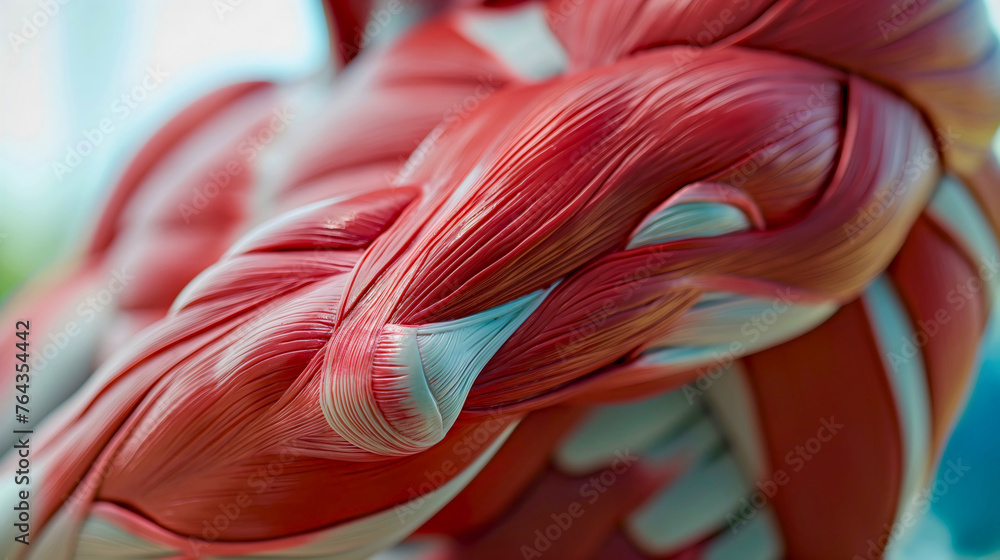 Closeup of a muscular man arm muscles anatomy on the body. Triceps ...