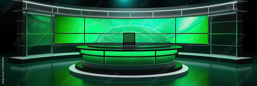 News Desk, Green Screen Background: news studio and broadcasting ...