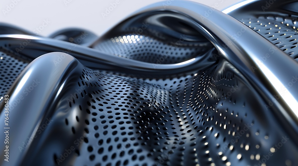 3D rendering of a perforated metal surface with a wave-like pattern ...
