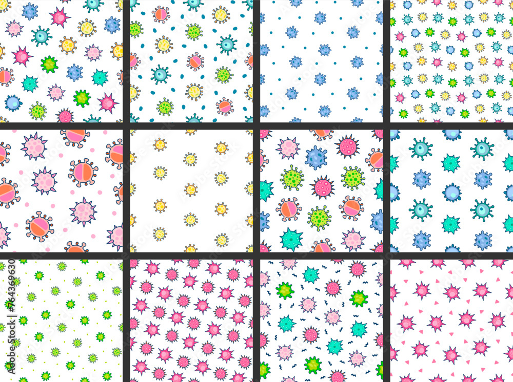 Bacteria, virus, germ, microbe and pathogen. Seamless pattern. Medical ...