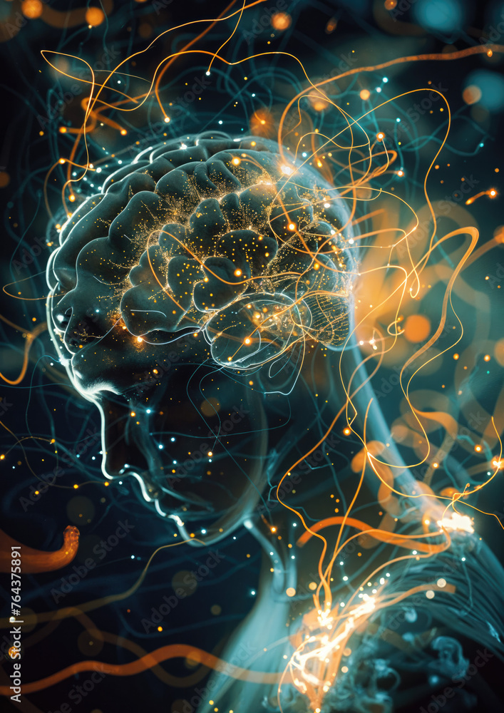 Illustration of a brain on fire, exploding with ideas and light and ...