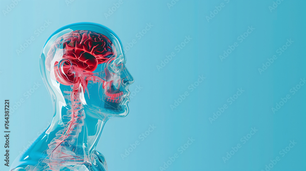 transparent human figure on a solid blue background. you can see a red ...