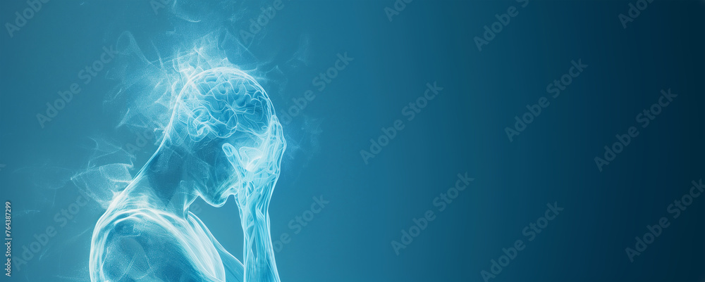 transparent human figure on a solid blue background. you can see a ...