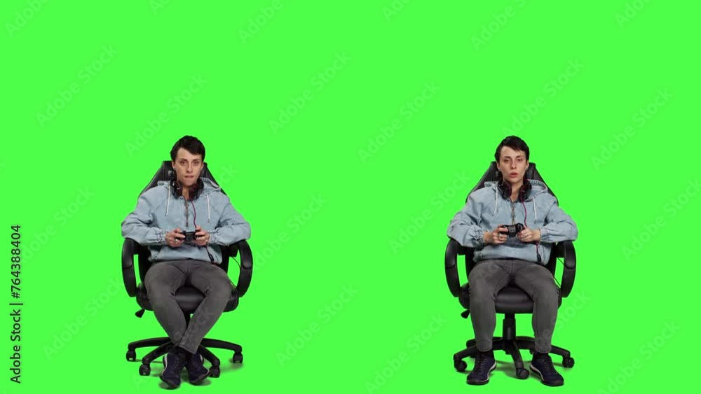 Excited proud player winning at video games online tournament, sitting ...