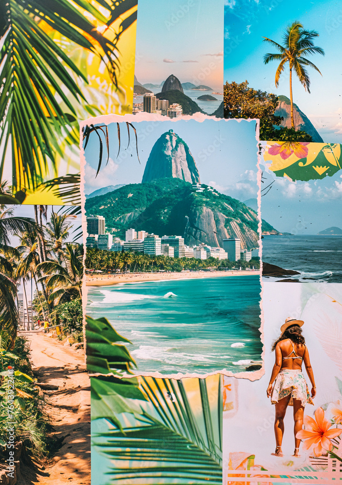 Collage of Rio De Janeiro city Brazil portrait, woman in shorts ...