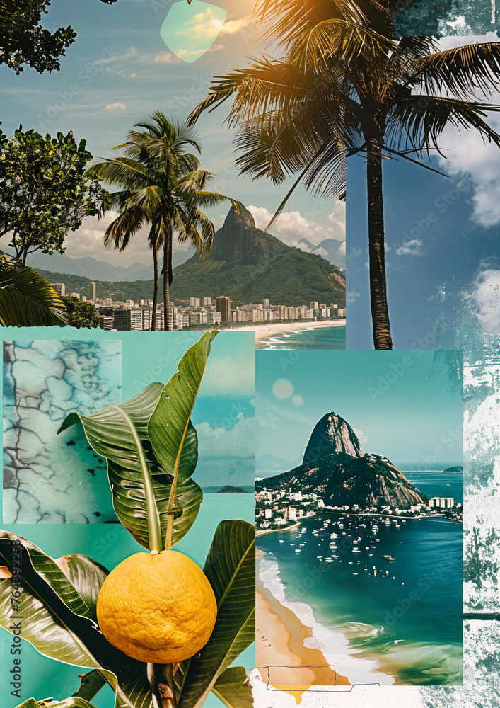 Collage of Rio De Janeiro city Brazil portrait, with beautiful tropical ...